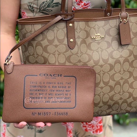 Coach | Bags | Coach Signature Reversible Pvc Brown Khaki Tote | Poshmark